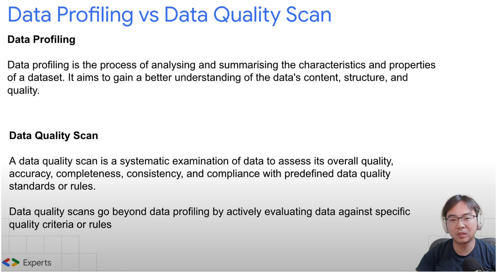 Automated data profiling and quality scan via Dataplex